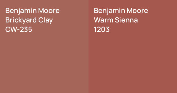 Benjamin Moore Brickyard Clay vs. Benjamin Moore Warm Sienna comparison