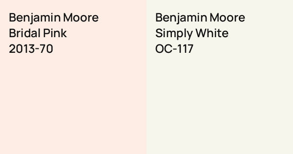 Benjamin Moore Bridal Pink vs. Benjamin Moore Simply White comparison