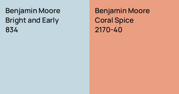 Benjamin Moore Bright and Early vs. Benjamin Moore Coral Spice comparison