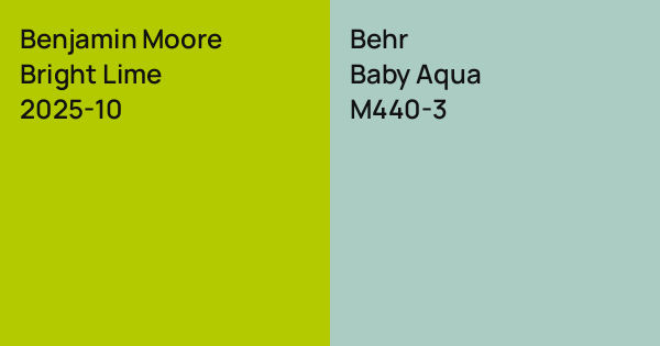 Benjamin Moore Bright Lime vs. Behr Baby Aqua comparison