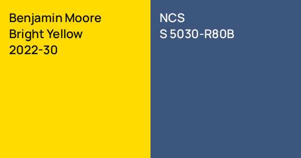Benjamin Moore Bright Yellow vs. NCS S 5030-R80B comparison