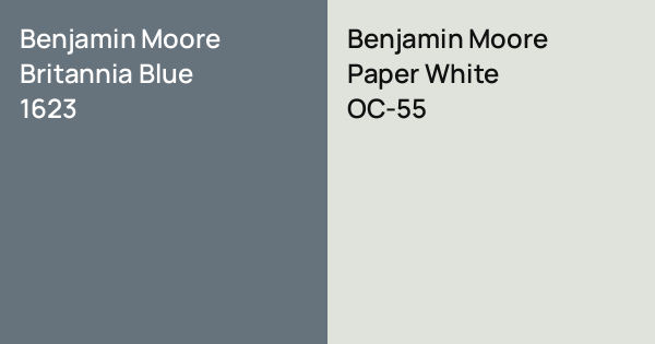 Benjamin Moore Britannia Blue vs. Benjamin Moore Paper White comparison