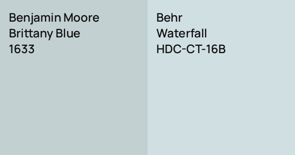 Benjamin Moore Brittany Blue vs. Behr Waterfall comparison