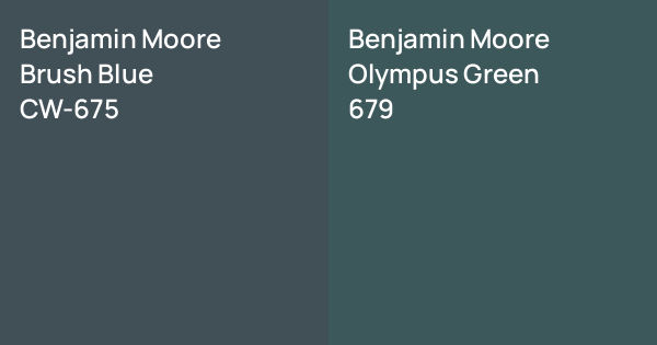 Benjamin Moore Brush Blue vs. Benjamin Moore Olympus Green comparison