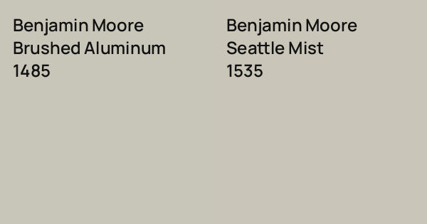 Benjamin Moore Brushed Aluminum vs. Benjamin Moore Seattle Mist comparison