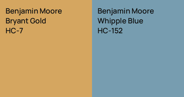 Benjamin Moore Bryant Gold vs. Benjamin Moore Whipple Blue comparison