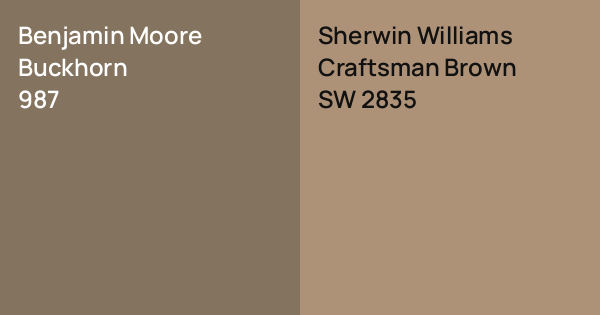 Benjamin Moore Buckhorn vs. Sherwin Williams Craftsman Brown comparison