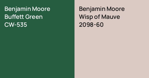 Benjamin Moore Buffett Green vs. Benjamin Moore Wisp of Mauve comparison