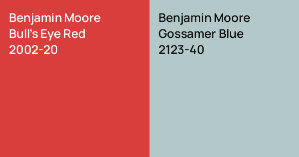 Benjamin Moore Bull's Eye Red vs. Benjamin Moore Gossamer Blue comparison