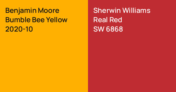 Benjamin Moore Bumble Bee Yellow vs. Sherwin Williams Real Red comparison