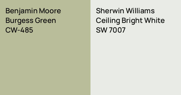 Benjamin Moore Burgess Green vs. Sherwin Williams Ceiling Bright White ...