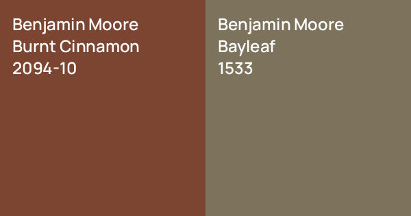 Benjamin Moore Burnt Cinnamon vs. Benjamin Moore Bayleaf comparison