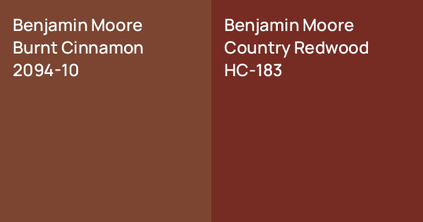 Benjamin Moore Burnt Cinnamon vs. Benjamin Moore Country Redwood comparison