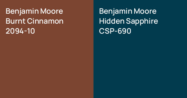 Benjamin Moore Burnt Cinnamon vs. Benjamin Moore Hidden Sapphire comparison