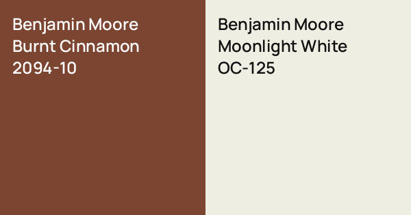 Benjamin Moore Burnt Cinnamon vs. Benjamin Moore Moonlight White comparison