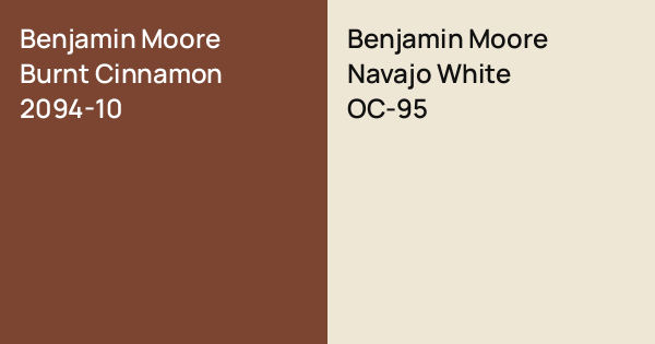 Benjamin Moore Burnt Cinnamon vs. Benjamin Moore Navajo White comparison