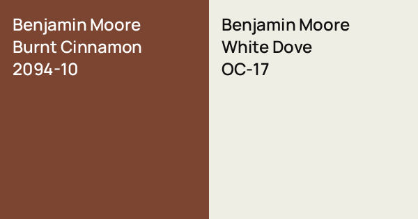 Benjamin Moore Burnt Cinnamon vs. Benjamin Moore White Dove comparison