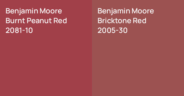 Benjamin Moore Burnt Peanut Red vs. Benjamin Moore Bricktone Red comparison