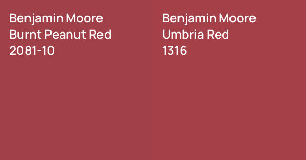 Benjamin Moore Burnt Peanut Red vs. Benjamin Moore Umbria Red comparison