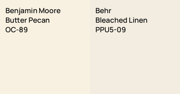 Benjamin Moore Butter Pecan vs. Behr Bleached Linen comparison