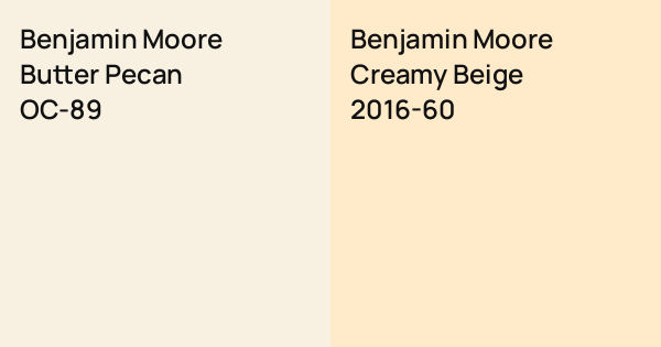 Benjamin Moore Butter Pecan vs. Benjamin Moore Creamy Beige comparison