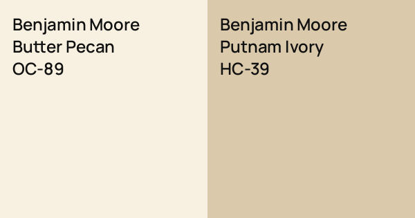 Benjamin Moore Butter Pecan vs. Benjamin Moore Putnam Ivory comparison