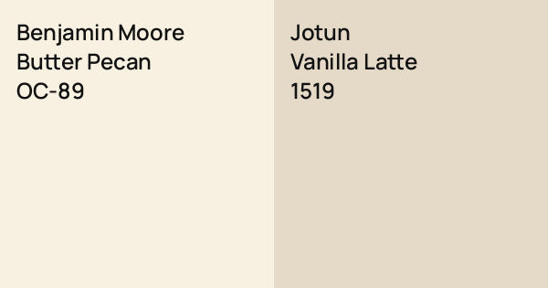Benjamin Moore Butter Pecan vs. Jotun Vanilla Latte comparison