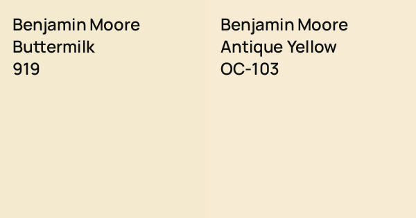 Benjamin Moore Buttermilk vs. Benjamin Moore Antique Yellow comparison