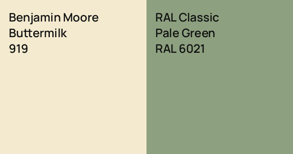 Benjamin Moore Buttermilk vs. RAL Classic Pale Green comparison