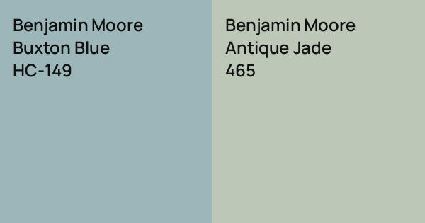 Benjamin Moore Buxton Blue vs. Benjamin Moore Antique Jade comparison