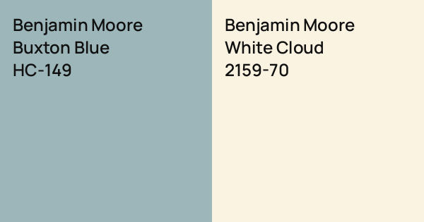 Benjamin Moore Buxton Blue vs. Benjamin Moore White Cloud comparison