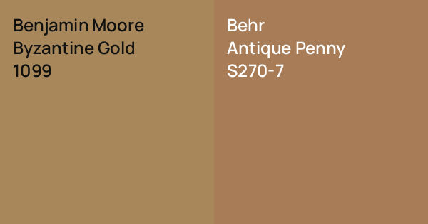 Benjamin Moore Byzantine Gold vs. Behr Antique Penny comparison