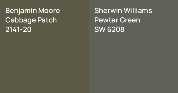 Benjamin Moore Cabbage Patch vs. Sherwin Williams Pewter Green comparison