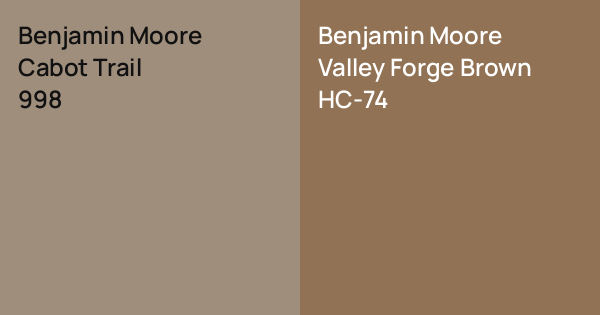 Benjamin Moore Cabot Trail vs. Benjamin Moore Valley Forge Brown comparison