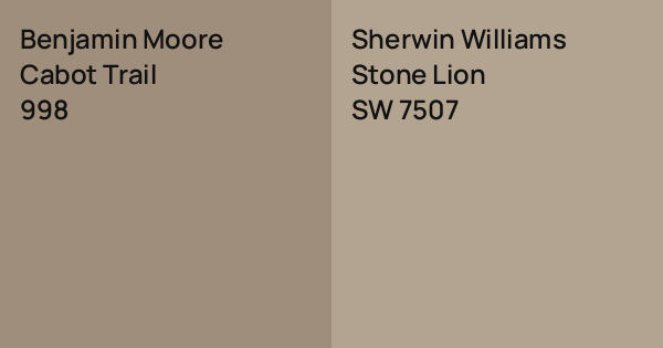 Benjamin Moore Cabot Trail vs. Sherwin Williams Stone Lion comparison