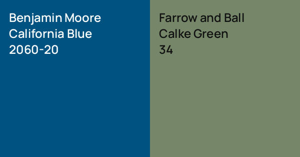 Benjamin Moore California Blue vs. Farrow and Ball Calke Green comparison