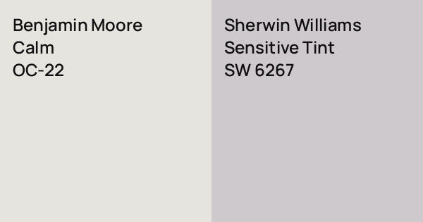 Benjamin Moore Calm vs. Sherwin Williams Sensitive Tint comparison