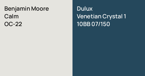 Benjamin Moore Calm vs. Dulux Venetian Crystal 1 comparison