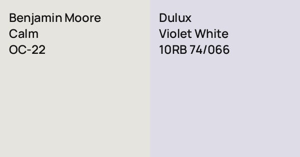 Benjamin Moore Calm vs. Dulux Violet White comparison