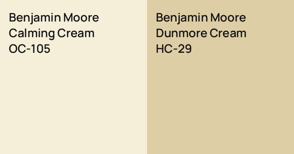 Benjamin Moore Calming Cream vs. Benjamin Moore Dunmore Cream comparison