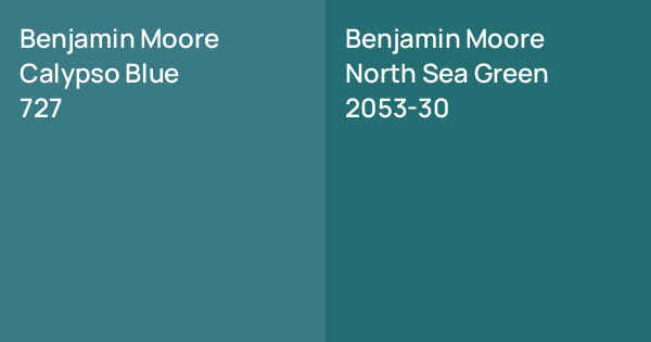 Benjamin Moore Calypso Blue vs. Benjamin Moore North Sea Green comparison