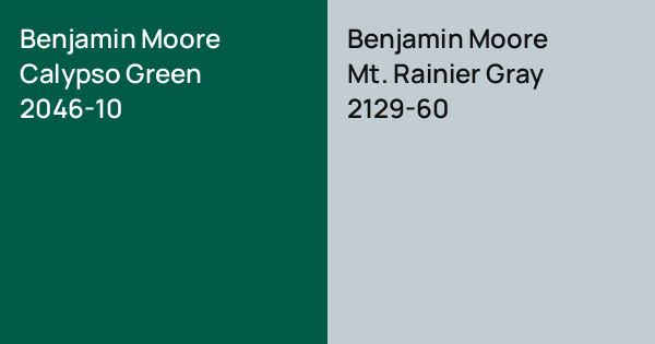 Benjamin Moore Calypso Green vs. Benjamin Moore Mt. Rainier Gray comparison
