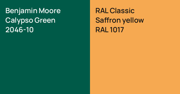Benjamin Moore Calypso Green vs. RAL Classic Saffron yellow comparison