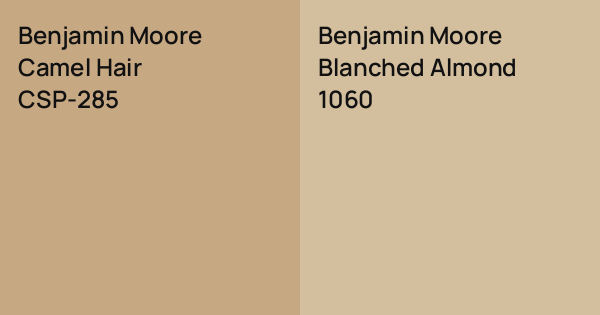 Benjamin Moore Camel Hair vs. Benjamin Moore Blanched Almond comparison