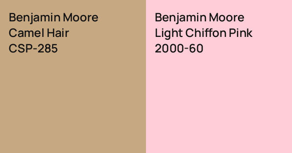 Benjamin Moore Camel Hair vs. Benjamin Moore Light Chiffon Pink comparison