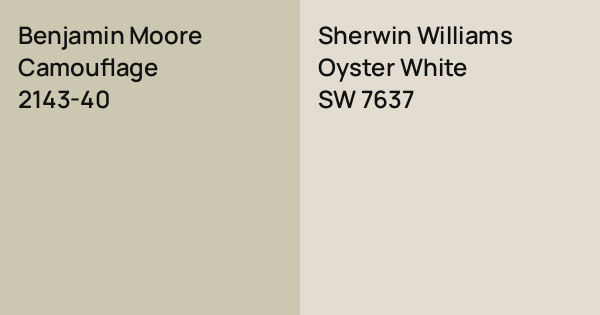 Benjamin Moore Camouflage vs. Sherwin Williams Oyster White comparison