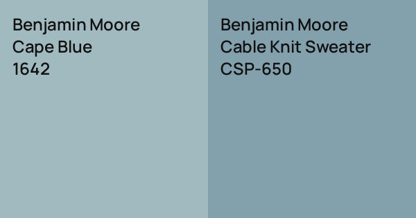 Benjamin Moore Cape Blue vs. Benjamin Moore Cable Knit Sweater comparison