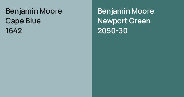 Benjamin Moore Cape Blue vs. Benjamin Moore Newport Green comparison