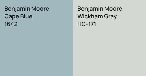 Benjamin Moore Cape Blue vs. Benjamin Moore Wickham Gray comparison