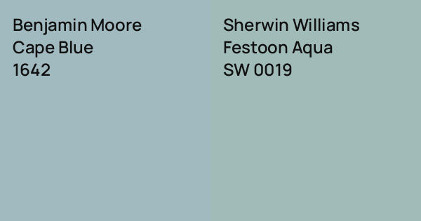 Benjamin Moore Cape Blue vs. Sherwin Williams Festoon Aqua comparison